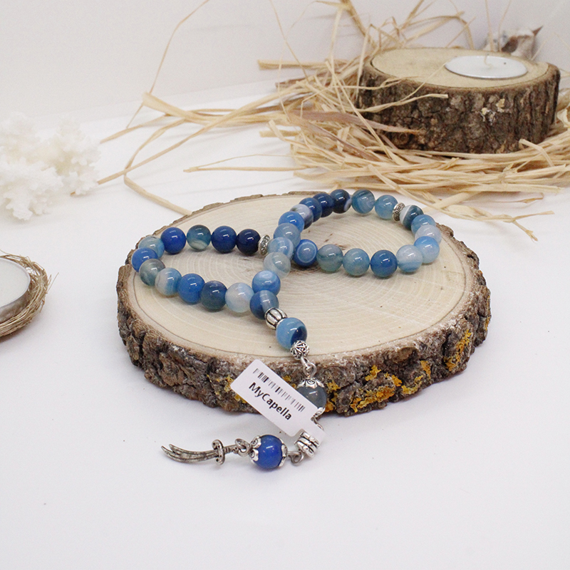 Mavi Akik Tesbih (8 mm)-1TSB05 - MyCapella - Doğal Taşlar